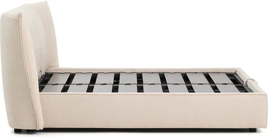 Béžová čalouněná dvoulůžková postel z žinylky s úložným prostorem s roštem 160x200 cm Arvian – Kave Home