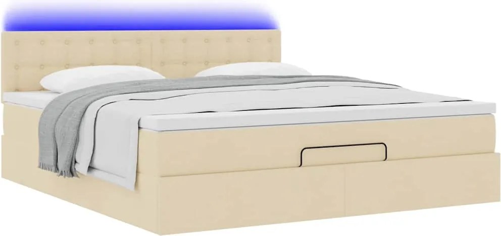Osmanská postel s matrací & LEDs krémová 180x200cm látka 3312497