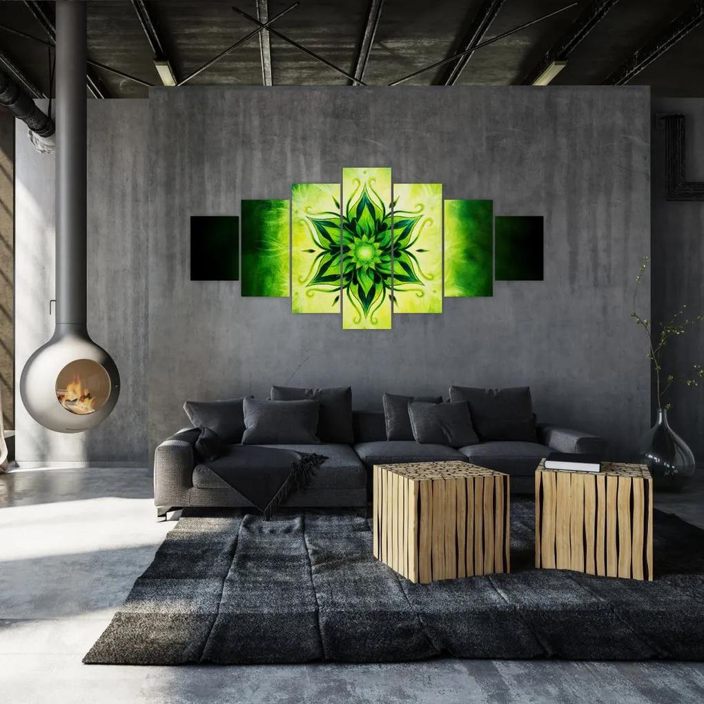 Obraz - Květinová mandala v zeleném pozadí (210x100 cm)