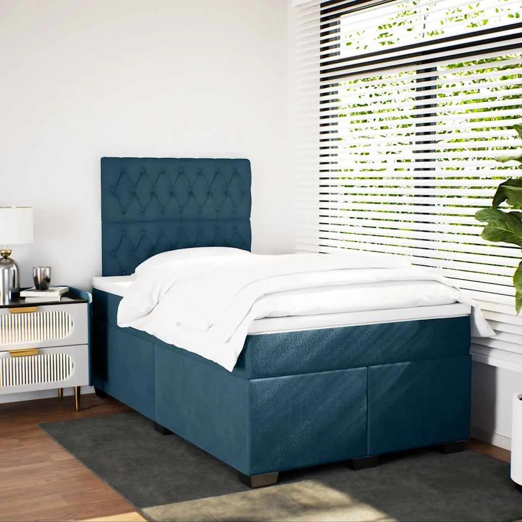 Box spring postel s matrací modrá 120 x 190 cm samet 3290868