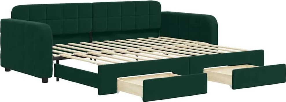 Válenda s přistýlkou a zásuvkami tmavě zelená 90 x 200 cm samet 3196979