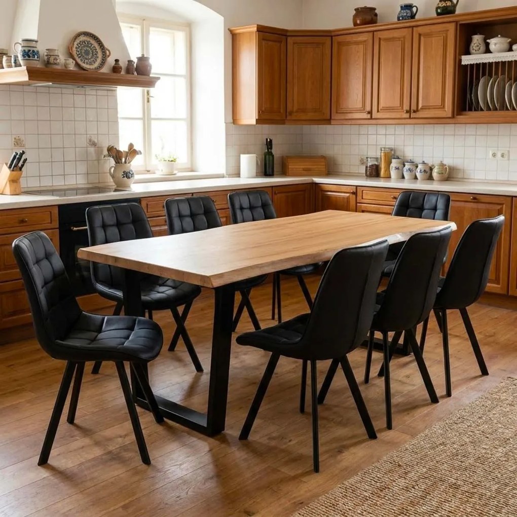 Vikio Jídelní set pro 8 osob 180x90 cm dub noha U černá židle VJS158-8C-S