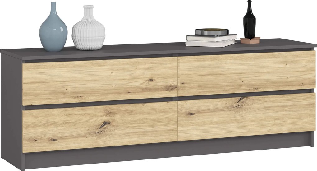 Komoda K160 4SZ grafitová šedá/dub artisan