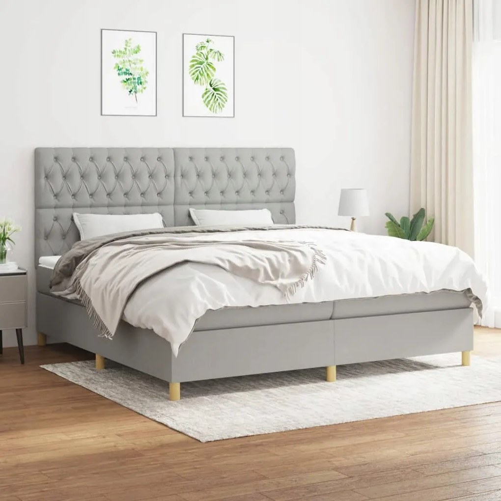 Box Spring Postel S Matrací Textil Světle Šedá Prošívaný design 200 x 200