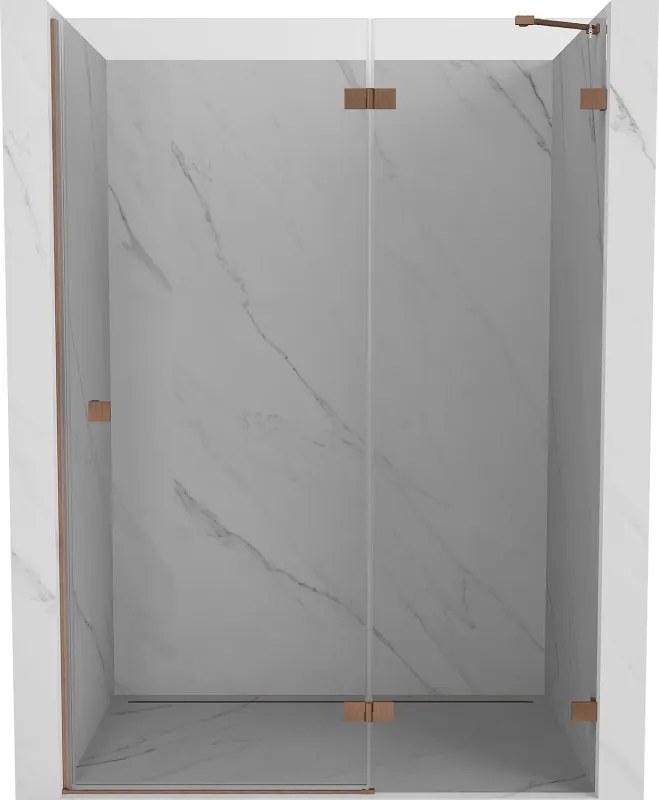 Mexen Lunar, výklopné sprchové dveře pravé 135 cm, 8mm čiré sklo, měděný matný profil, 834-135-000-65-00-P