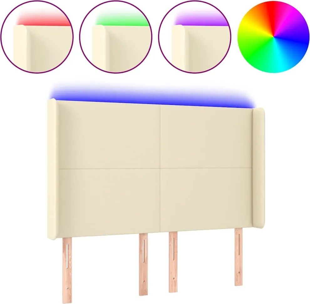 Čelo postele s LED krémové 147 x 16 x 118/128 cm umělá kůže 3123860