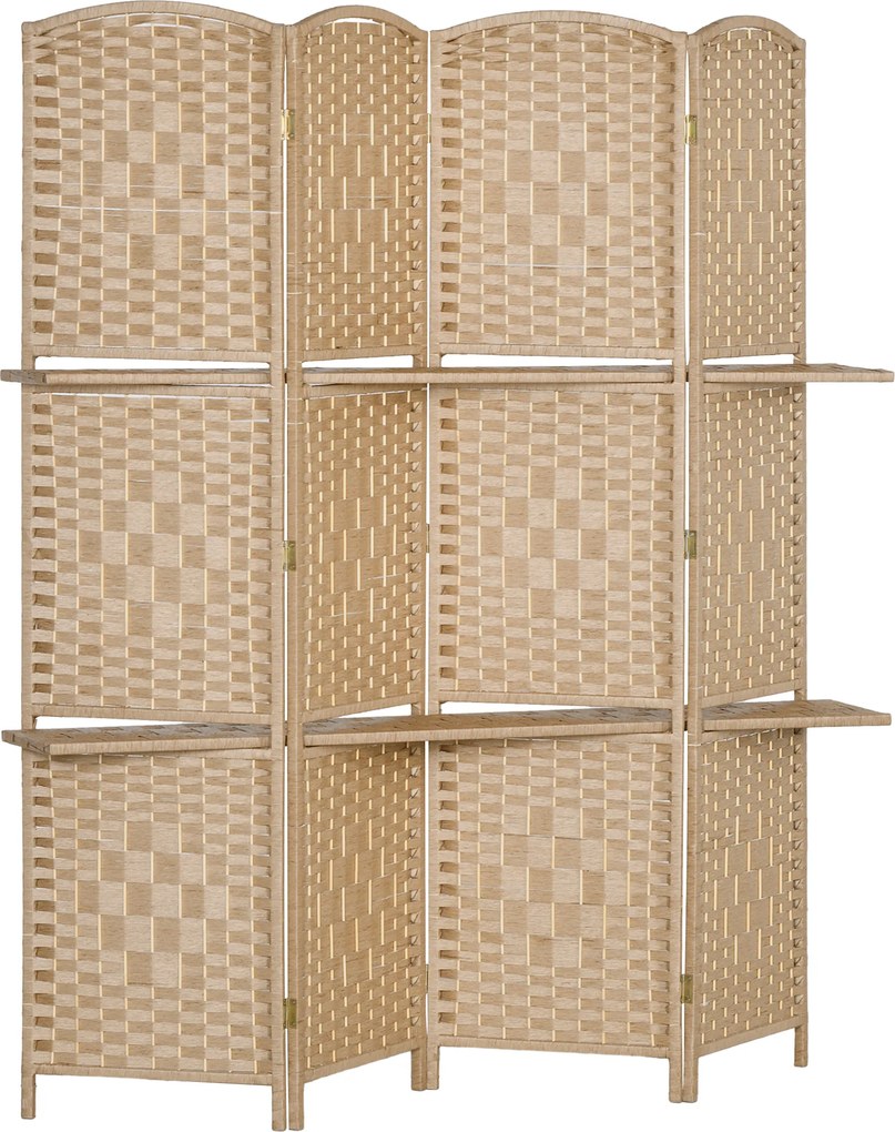 HOMCOM 4-panelový rozdělující paraván 160x170 cm se 2 policemi, soukromý paraván skládací příčka do kanceláře a ložnice přírodní