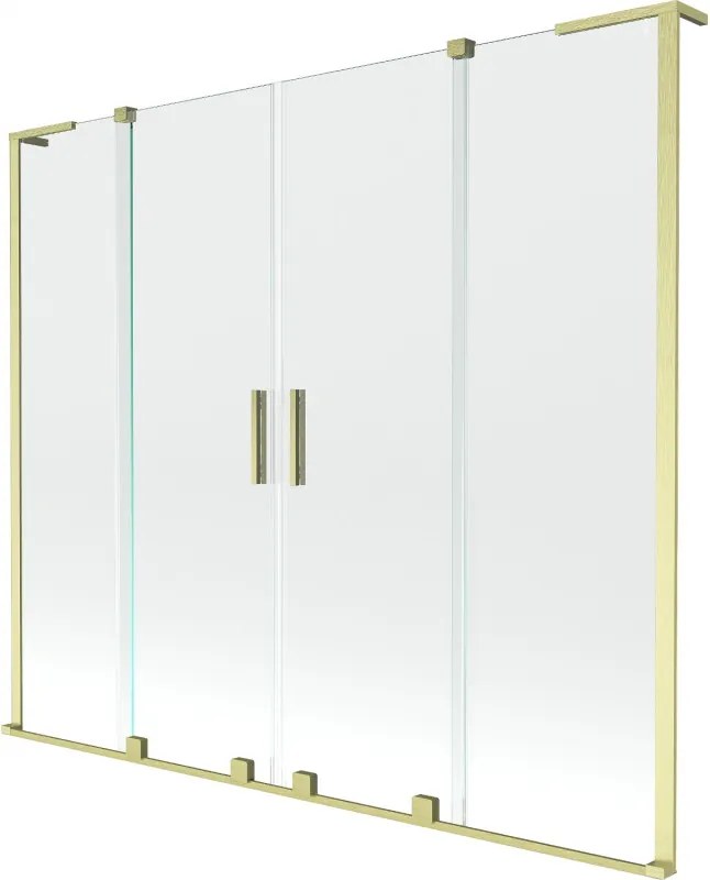 Mexen Velar L Duo, 2-křídlová posuvná vanová zástěna 200 x 150 cm, 8mm čiré sklo, zlatá matná, 896-200-003-02-55