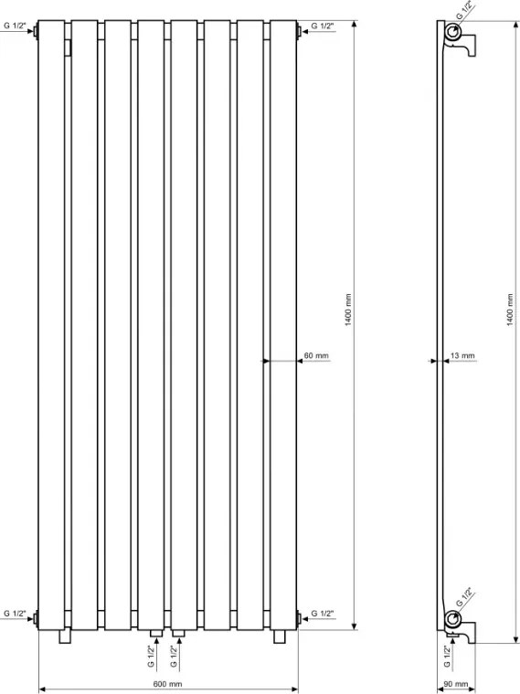 Gamma Vertical, topné těleso 600x1400 mm, 916 W, černá matná, GMA-VERT-14060-BK