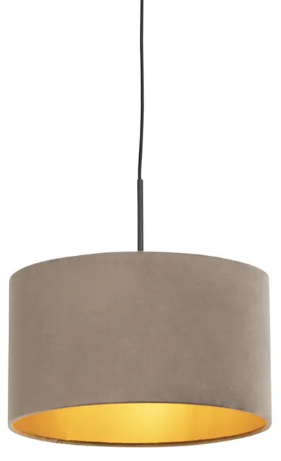 Závěsná lampa s velurovým odstínem taupe se zlatem 35 cm - Combi