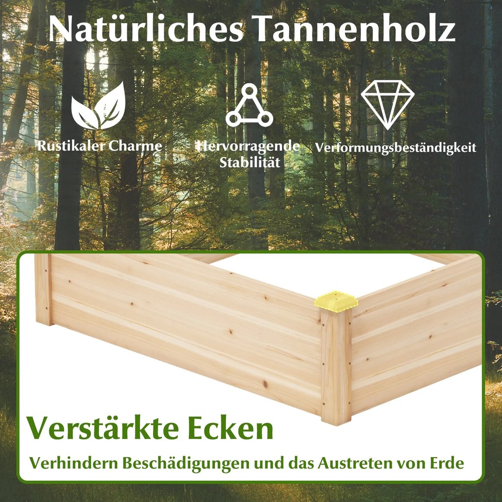 Costway Květinový truhlík zvýšený záhon dřevěný truhlík čtvercový zahradní záhon