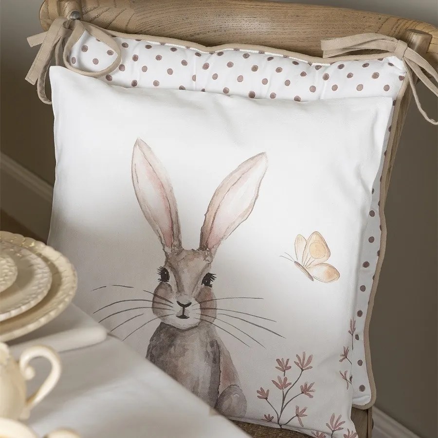 Bavlněný podsedák s výplní s motivem králíka Rustic Easter Bunny - 40*40 cm