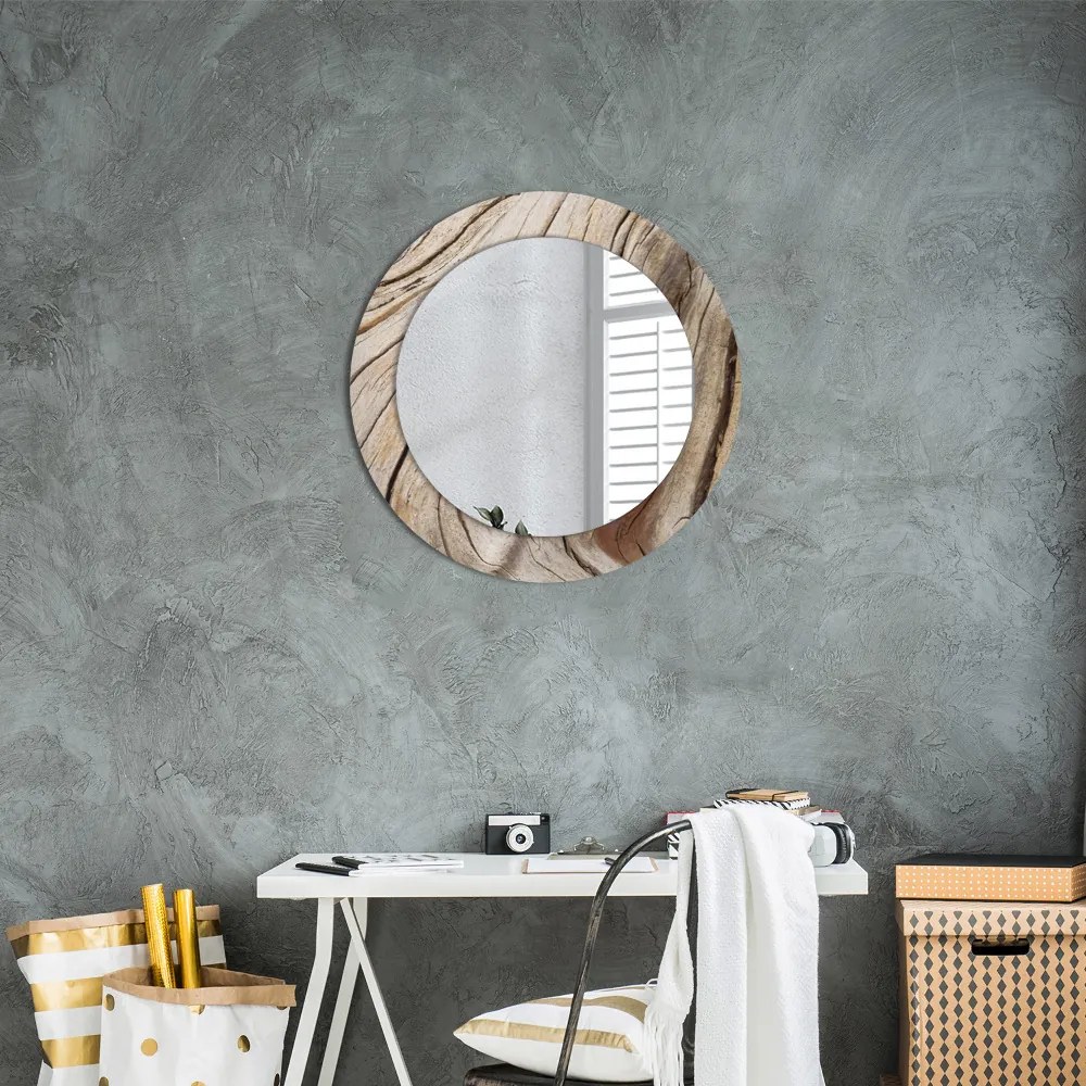 Kulaté zrcadlo tištěný rám Prasklé dřevo fi 60 cm