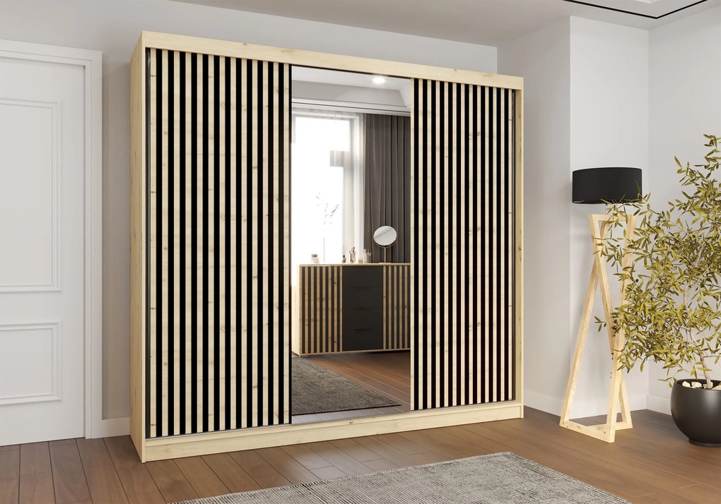 IDZ Šatní skříň WERONA 3D, 233 cm Dub Artisan/Černá