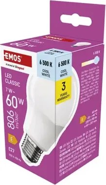 EMOS LED žárovka Classic A60 7W / 60W E27 / studená bílá / 806 lm