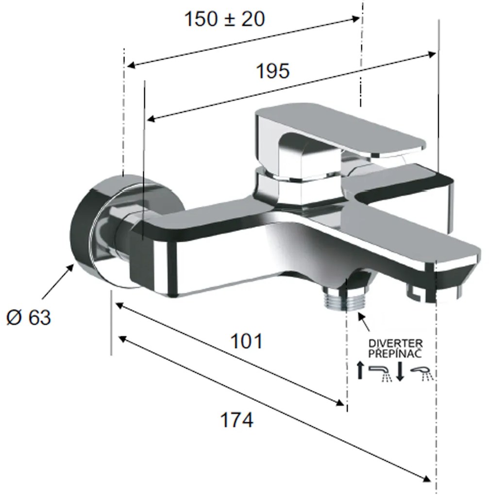 Sapho Sapho, SPY nástěnná vanová baterie, zlatá matná, PY10/19