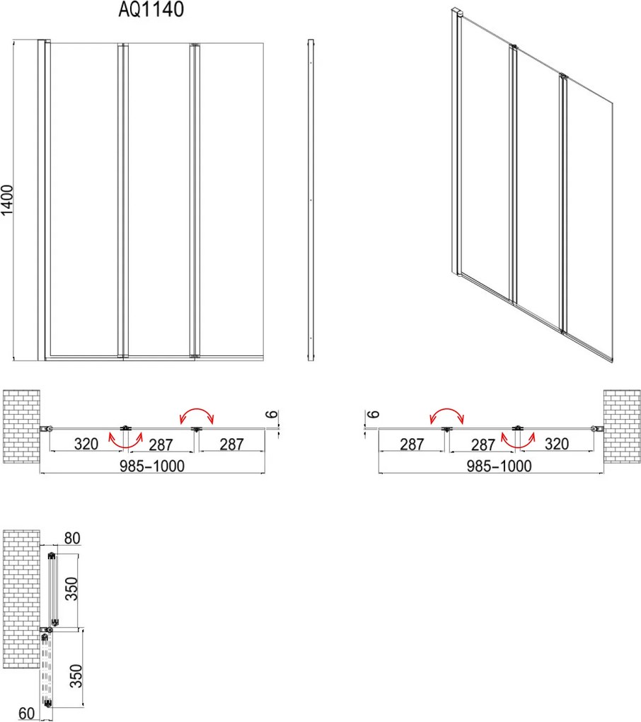 Aqualine Vanda AQ1140 vanová zástěna skládací 100 x 140 cm