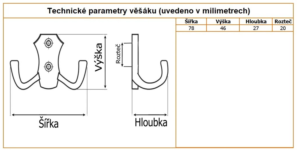 Nábytkový věšák Lungo mosaz patina střední