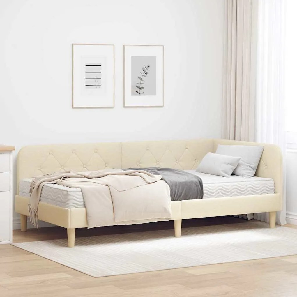 Rohový rám postele Krémová 100 x 200 cm textil 3394131