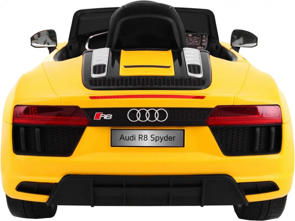 Ramiz Elektrické autíčko Audi R8 Spyder pro děti žluté + dálkové ovládání + EVA + pomalý start + rádio MP3 + LED