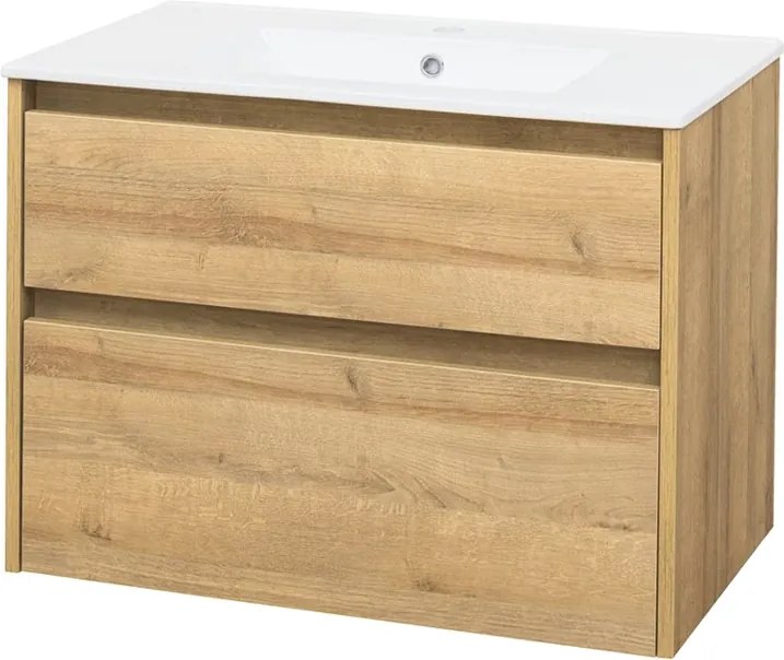 Mereo Mereo, Opto, koupelnová skříňka s keramickým umyvadlem 81 cm, bílá, dub, bílá/dub, černá, CN921