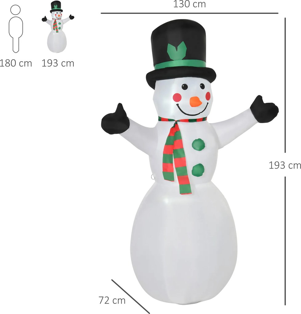 HOMCOM Sněhulák vánoční dekorace vánoční výzdoba, včetně ventilátoru, barevné LED, samonafukovací 1 m, vícebarevný