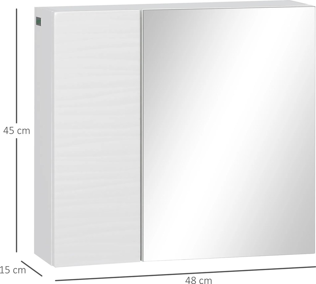 Koupelnová zrcadlová skříňka kleankin z dřevotřísky a skla se 4 nastavovacími policemi a nástěnným designem, 48x15x45 cm, bílá