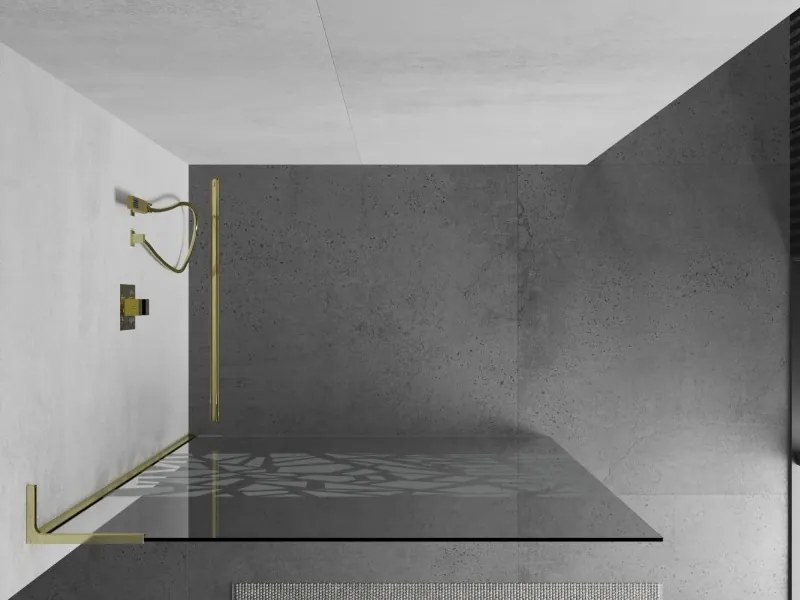Mexen Kioto L, sprchová zástěna Walk-In 80 x 200 cm, 8mm čiré sklo bílý vzor, ​​zlatý lesklý profil, 800-080-103-50-78