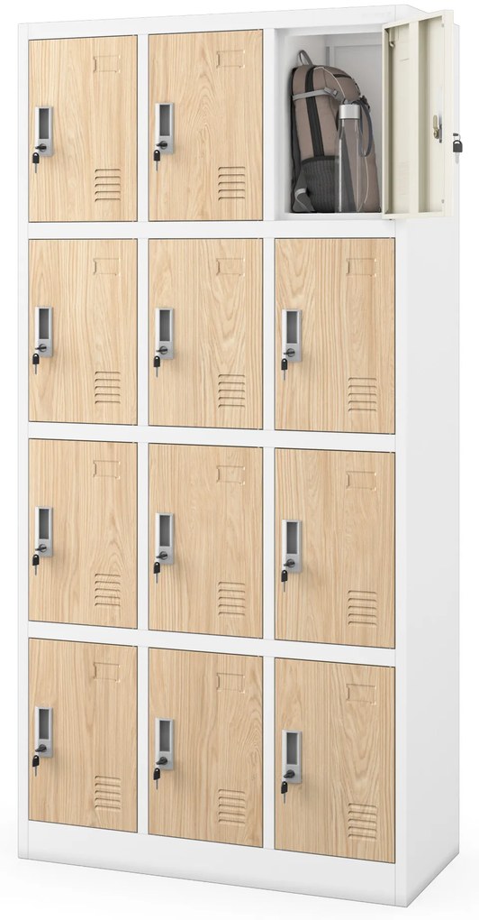 Skříňka pro zaměstnance s 12 uzamykatelnými boxy, bílá / dub sonoma, 900x1850x400 mm: MARCIN Eco Design