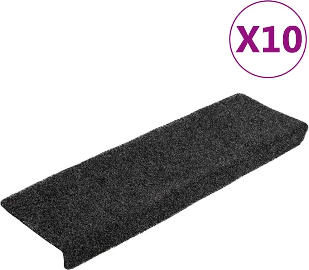 Schodové rohože samolepicí 10 ks 65 x 21 x 4 cm tmavě šedé s obdélníkovým okrajem 149725
