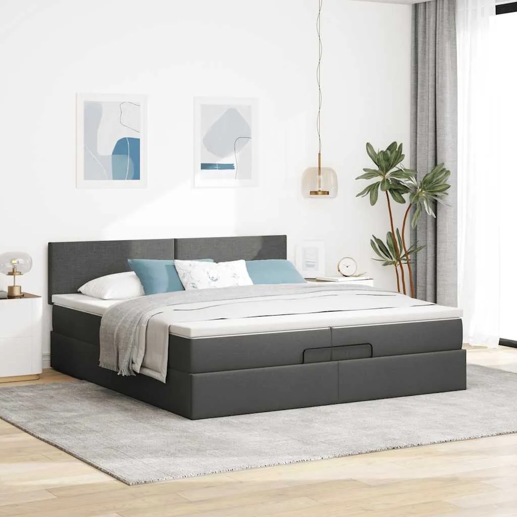 Osmanský rám postele s matrací tmavě šedý 200x200cm textil 3312251