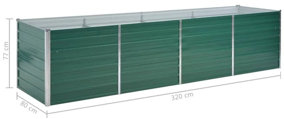 vidaXL Marketos Vyvýšený záhon pozinkovaná ocel 320 x 80 x 77 cm zelený