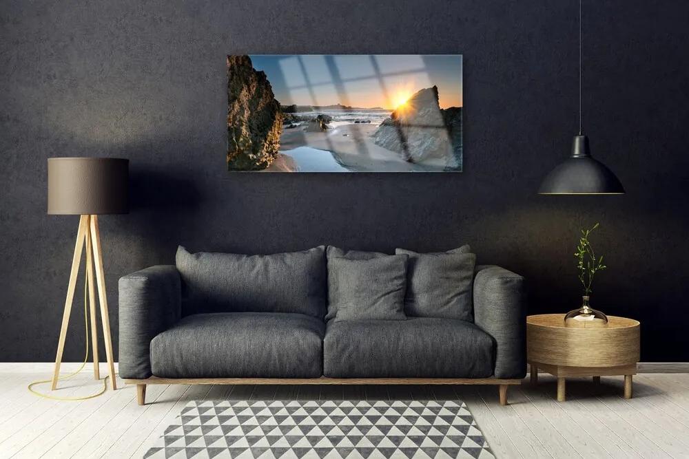 Plexisklo-obraz Skála Pláž Slunce Krajina 100x50 cm