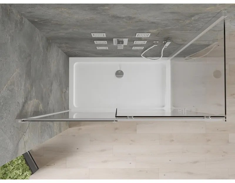 Mexen Omega sprchový kout s posuvnými dveřmi 140 x 70 cm, 8mm čiré sklo-chromový profil + sprchová vanička, 825-140-070-01-00-4010