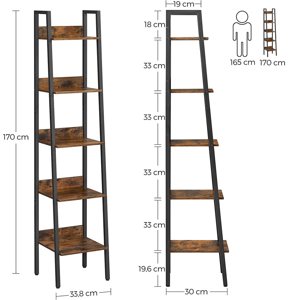 Regál TAYLOR 5 polic 170x33,8 cm, rustikálně hnědý