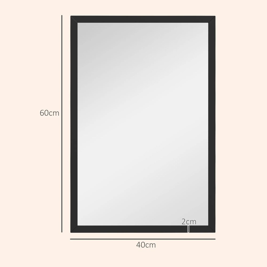 HOMCOM Obdélníkové Zrcadlo na Zeď 60 x 40 cm, Černý Dřevěný Rám, Ideální do Koupelny, Obývacího Pokoj nebo Ložnice