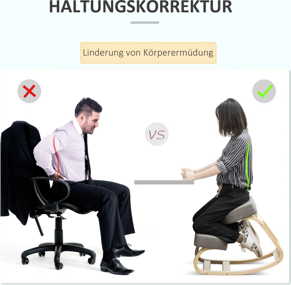 Ergonomická klečící židle Vinsetto z březového dřeva, židle pro správné sezení s paměťovou pěnou a polyesterovým polstrováním pro domov i kancelář, š…