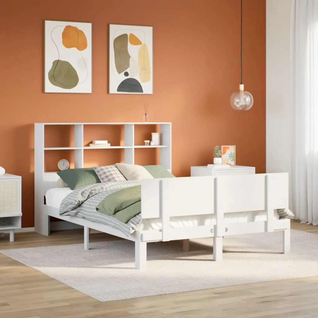 Postel s knihovnou bez matrace bílá 160x200 cm masivní borovice 3322671