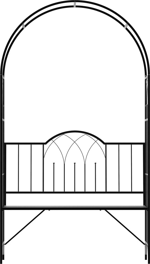 Outsunny Kovový Růže Arch pro Podporu Šplhajících Rostlin s Lavicí, 115 x 59 x 203 cm, Černý | Aosom