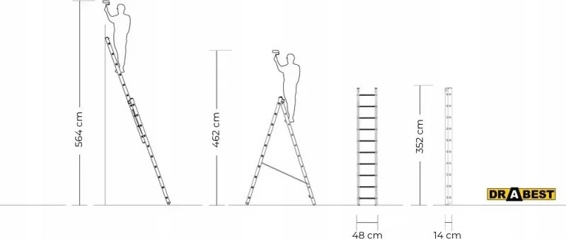 Hliníkový žebřík 2x13 příček dvoudílný DRABEST DW2-13 PRO