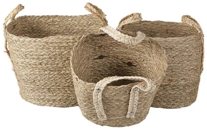 3 ks přírodních pletených košů Marcia s uchy- Ø27*21/30 / Ø23*19/27 / Ø20*17*25 cm