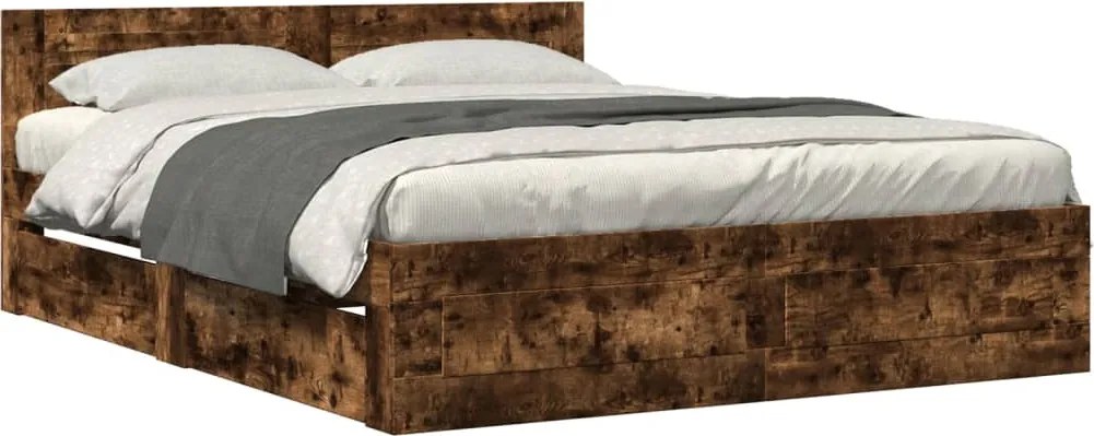 Rám postele s čelem kouřový dub 160 x 200 cm kompozitní dřevo 3295552