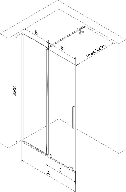 Mexen Velar Posuvná sprchová stěna Walk-in 80 x 200 cm, transparentní 8 mm, černá - 871-080-000-03-70