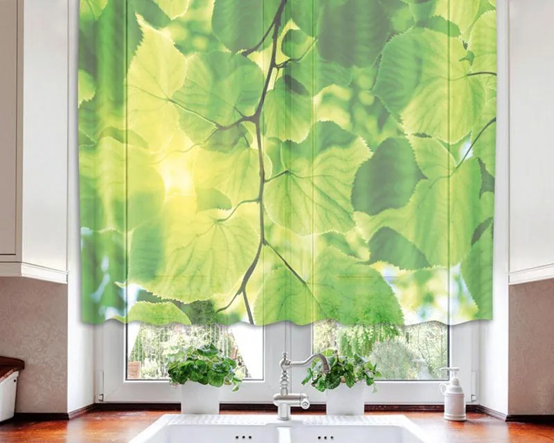 Záclona Green Leaves VO-140-016, 140x120 cm | Lepidlo zdarma