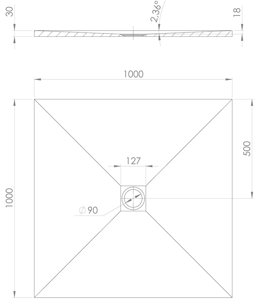 Polysan Polysan, TRENECA sprchová vanička z litého mramoru s možností úpravy rozměru 100x100cm, šedá matná, 84301.31