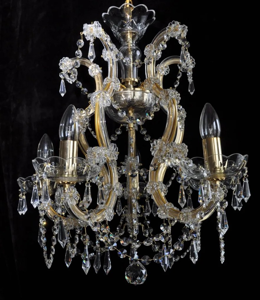 5 flames Gilded Maria Theresa crystal chandelier with cut crystal pears