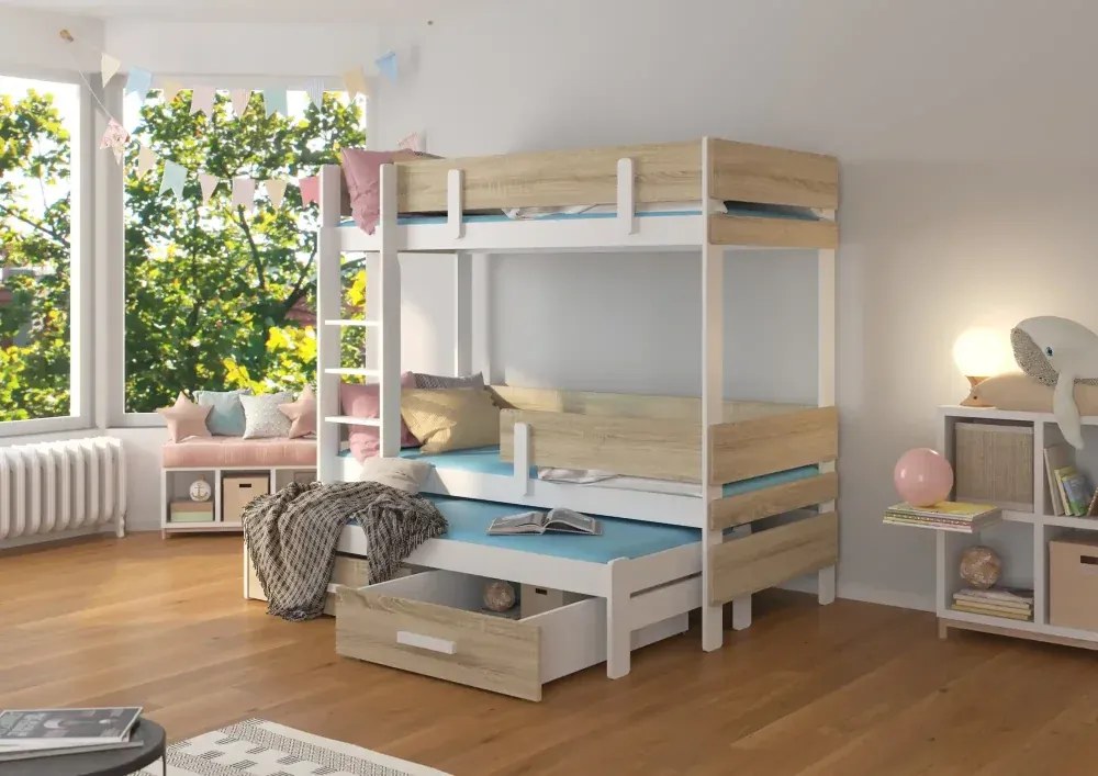 Patrová postel třílůžková s matracemi ETAPO 200x90