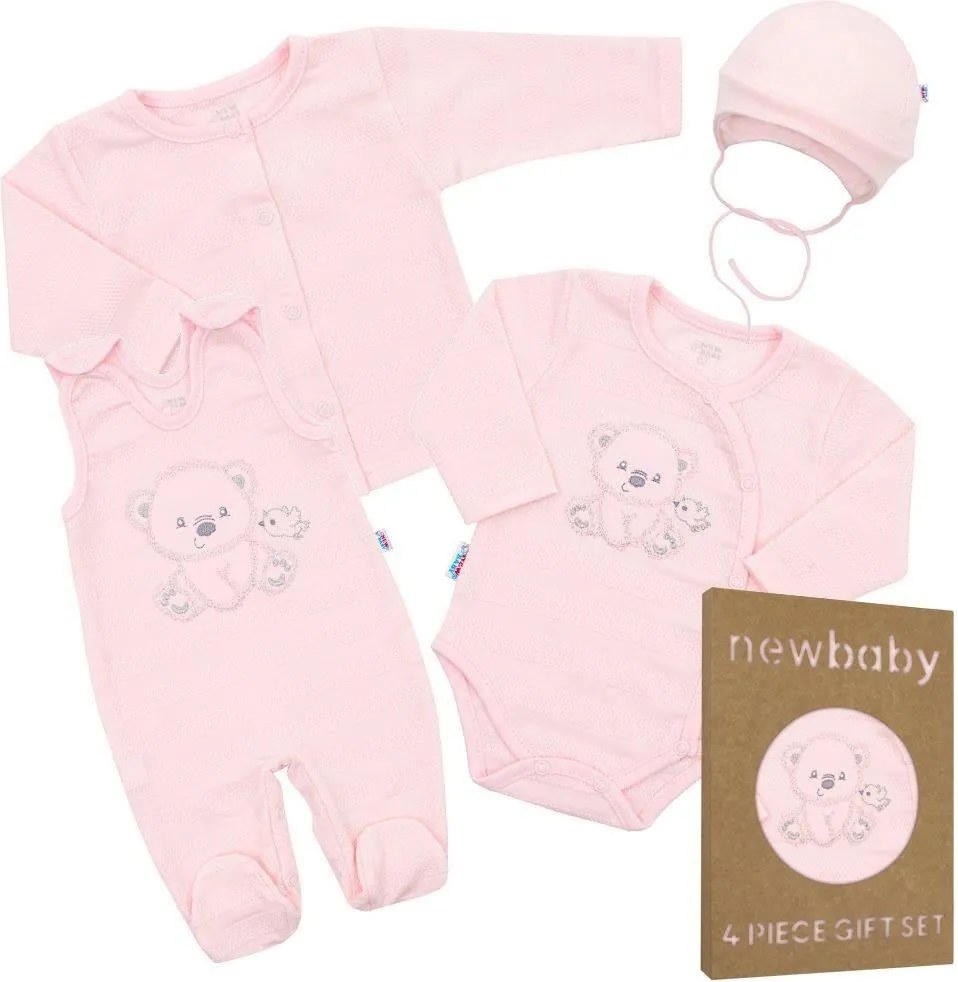 Kojenecká soupravička do porodnice New Baby Sweet Bear růžová, vel. 56 (0-3m)