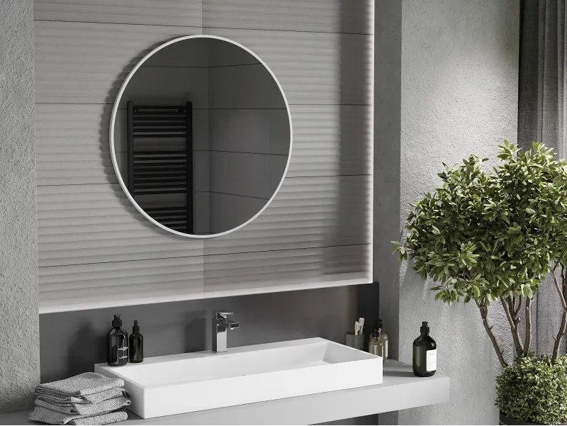 Mexen Loft, kulaté koupelnové zrcadlo 80 cm, barva rámu bílá, 9850-080-080-000-20