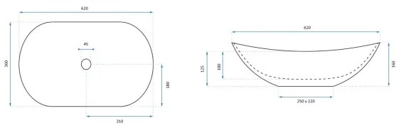 REA-U7478 - Umyvadlo na desku ROYAL 36x62 cm keramika/černá/dekor mramoru